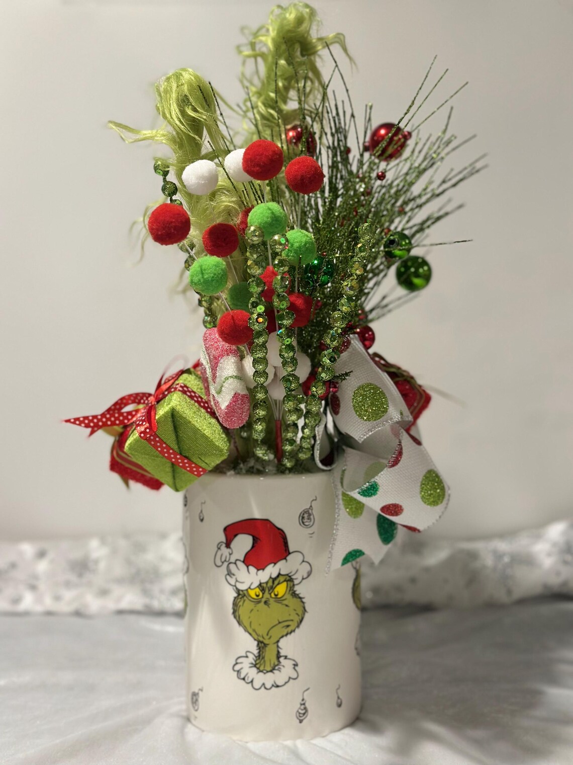 Grinch-inspired Holiday Centerpiece - Festive Christmas Table Decor ...