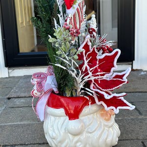Festive Santa Planter Arrangement - Holiday Floral Centerpiece With ...