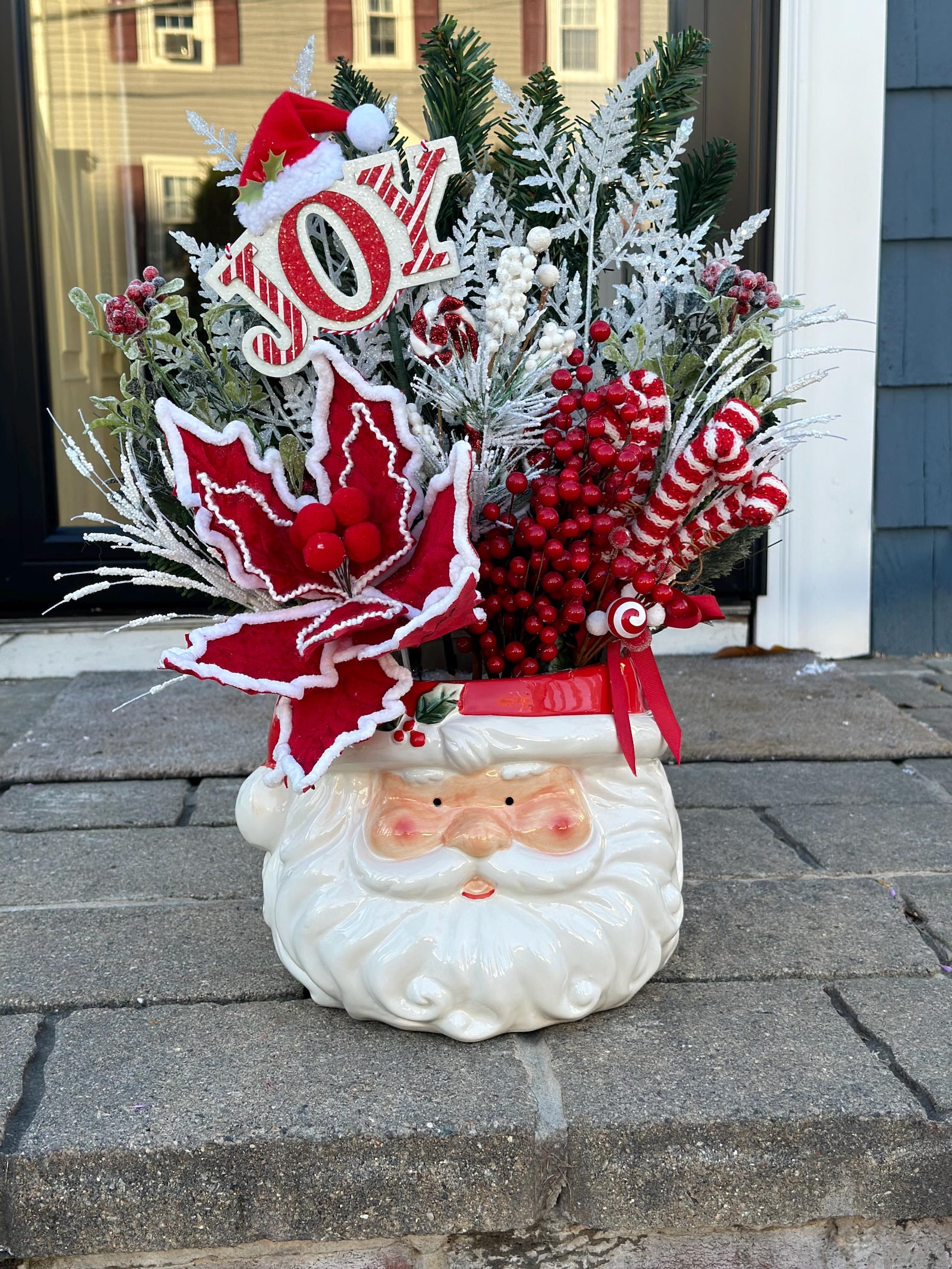 Festive Santa Planter Arrangement - Holiday Floral Centerpiece With ...