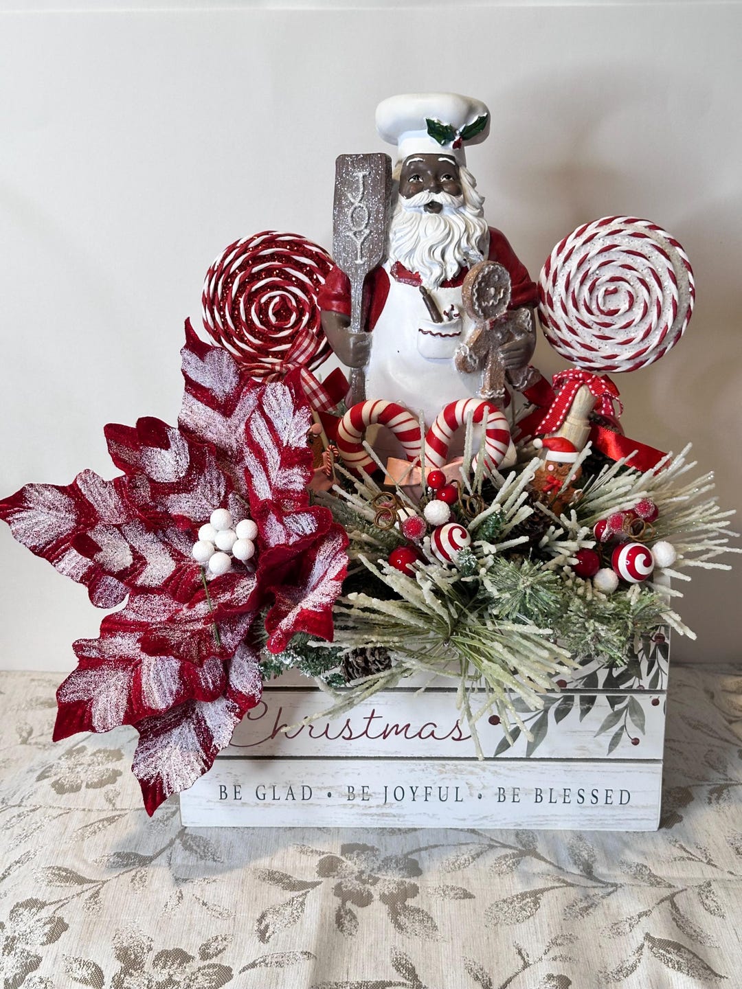 Christmas Baking Santa Centerpiece | Candy Cane Holiday Arrangement ...