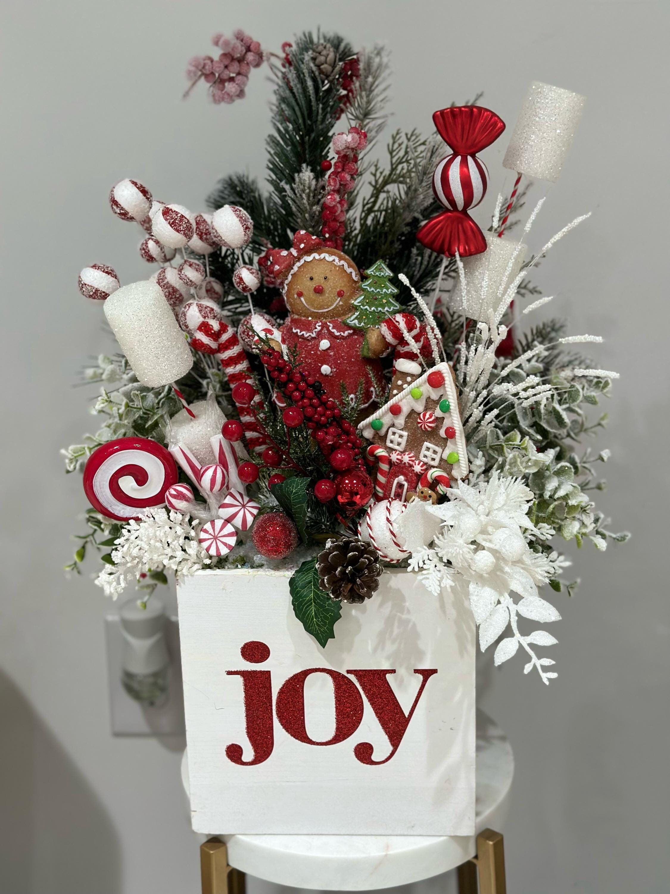 Joy Christmas Centerpiece | Gingerbread Candy Land Holiday Arrangement ...