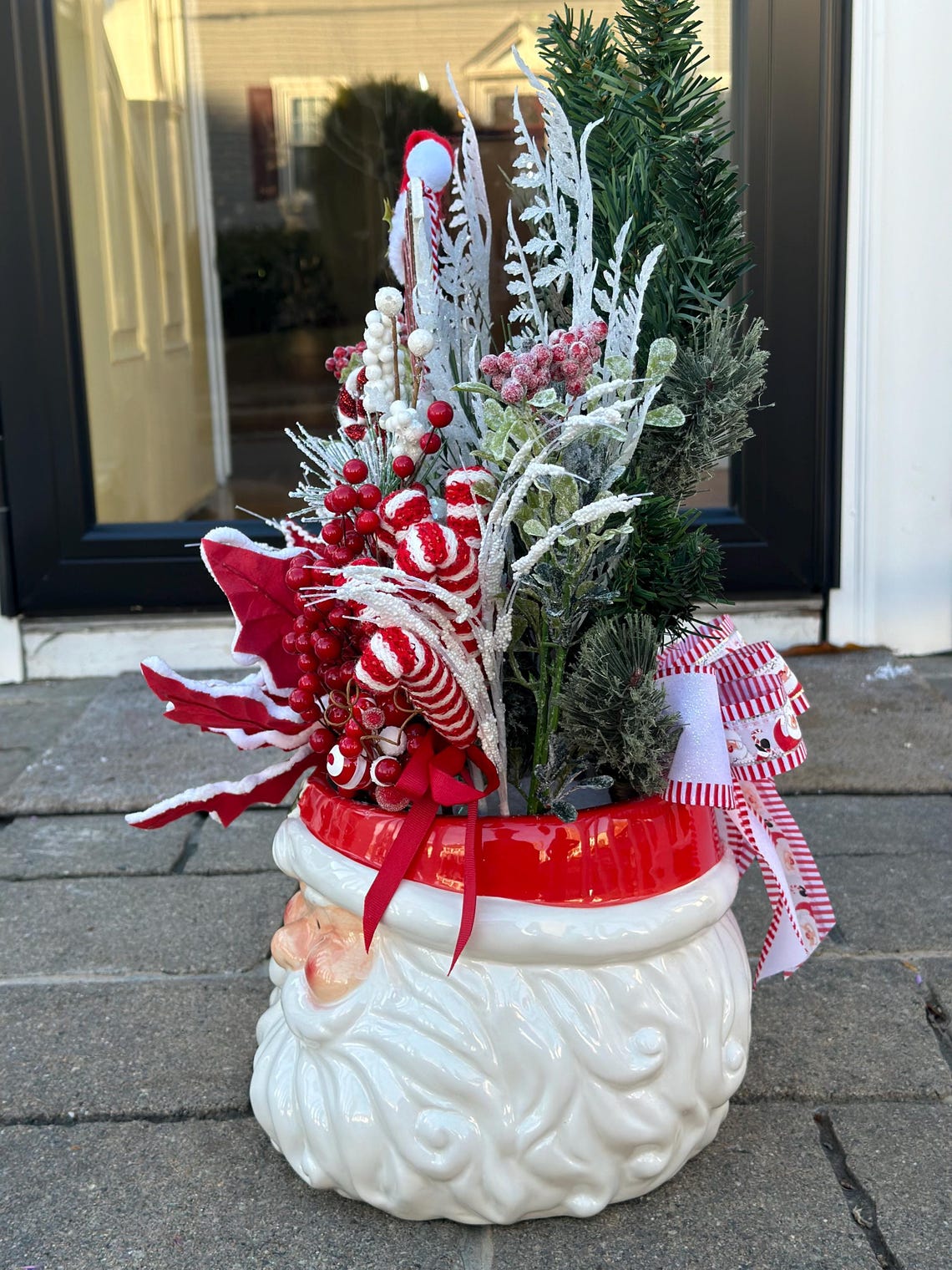 Festive Santa Planter Arrangement - Holiday Floral Centerpiece With ...