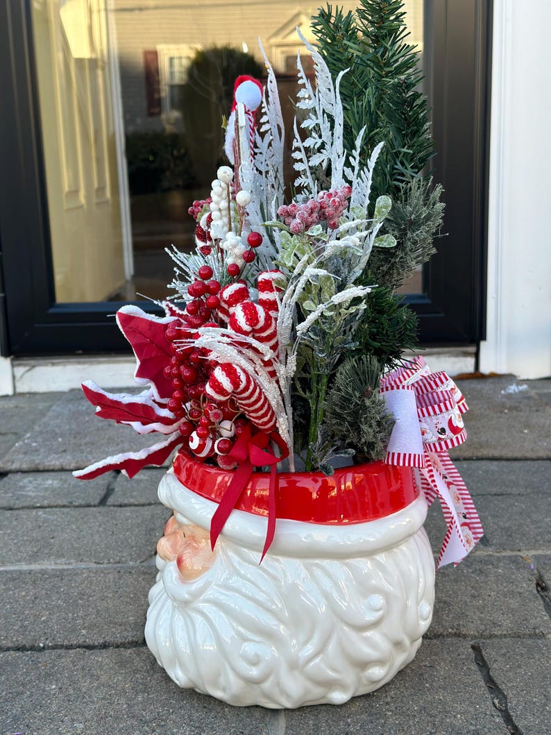 Festive Santa Planter Arrangement - Holiday Floral Centerpiece With ...