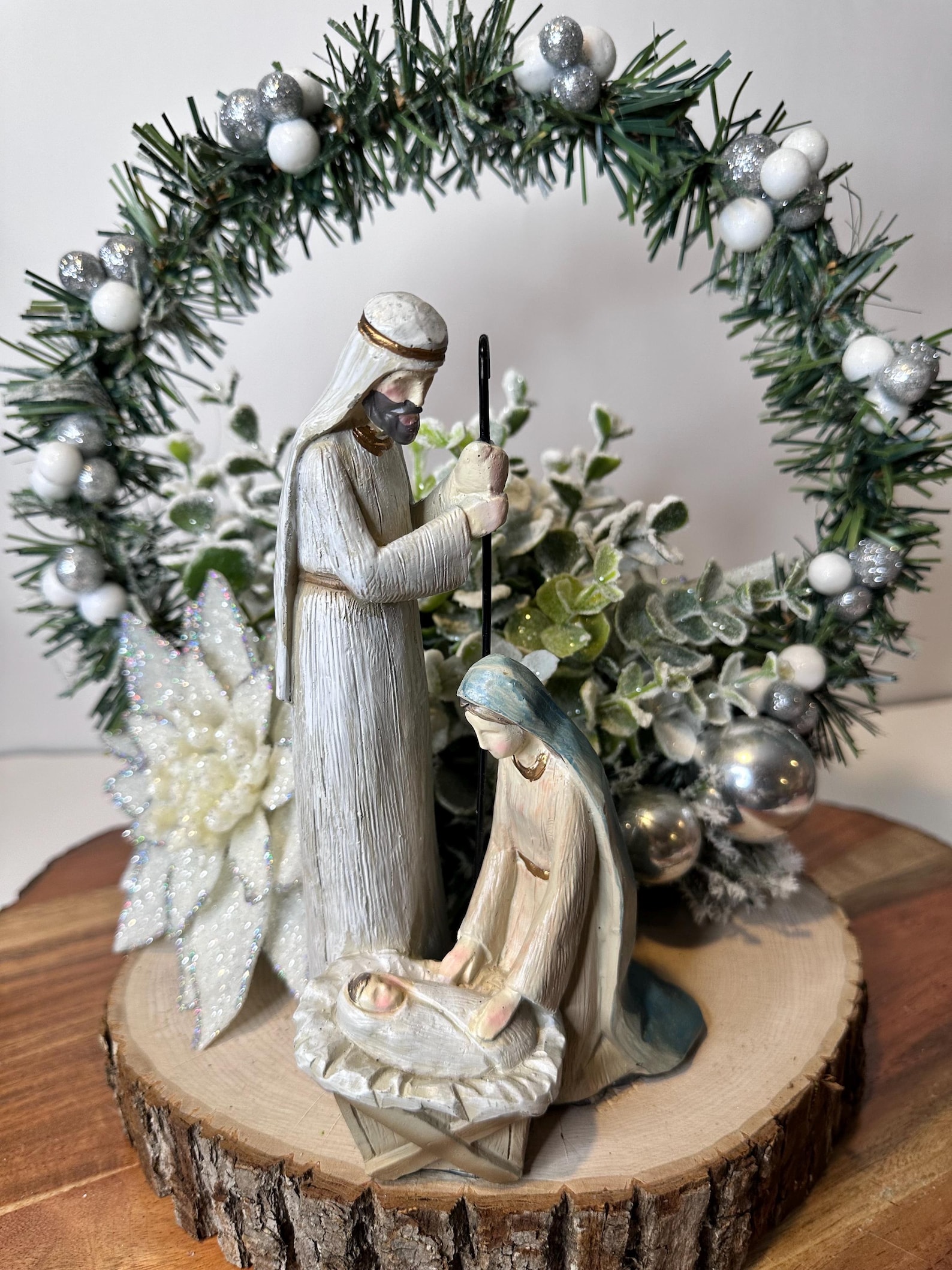 Rustic Holy Family Nativity Display | Handmade Christmas Arrangement ...