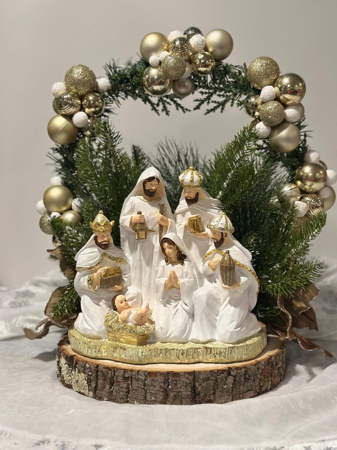 Elegant Nativity Scene Christmas Centerpiece With Gold Accents and ...