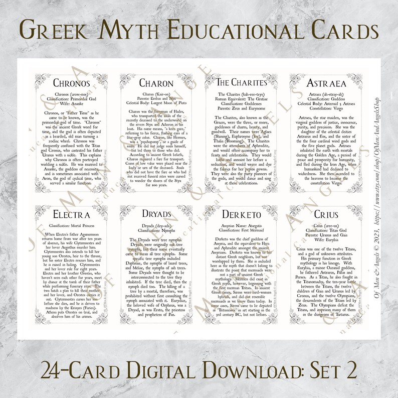 New Greek Myth Educational Cards Digital Download, 24 Cards, Add-on Set ...