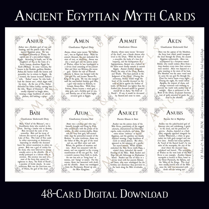 New Ancient Egyptian Myth Cards Digital Download, 48-card Set, Ancient ...
