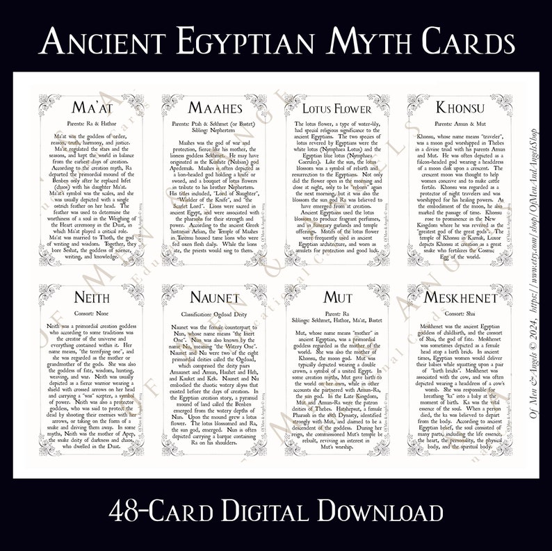 New Ancient Egyptian Myth Cards Digital Download, 48-card Set, Ancient ...