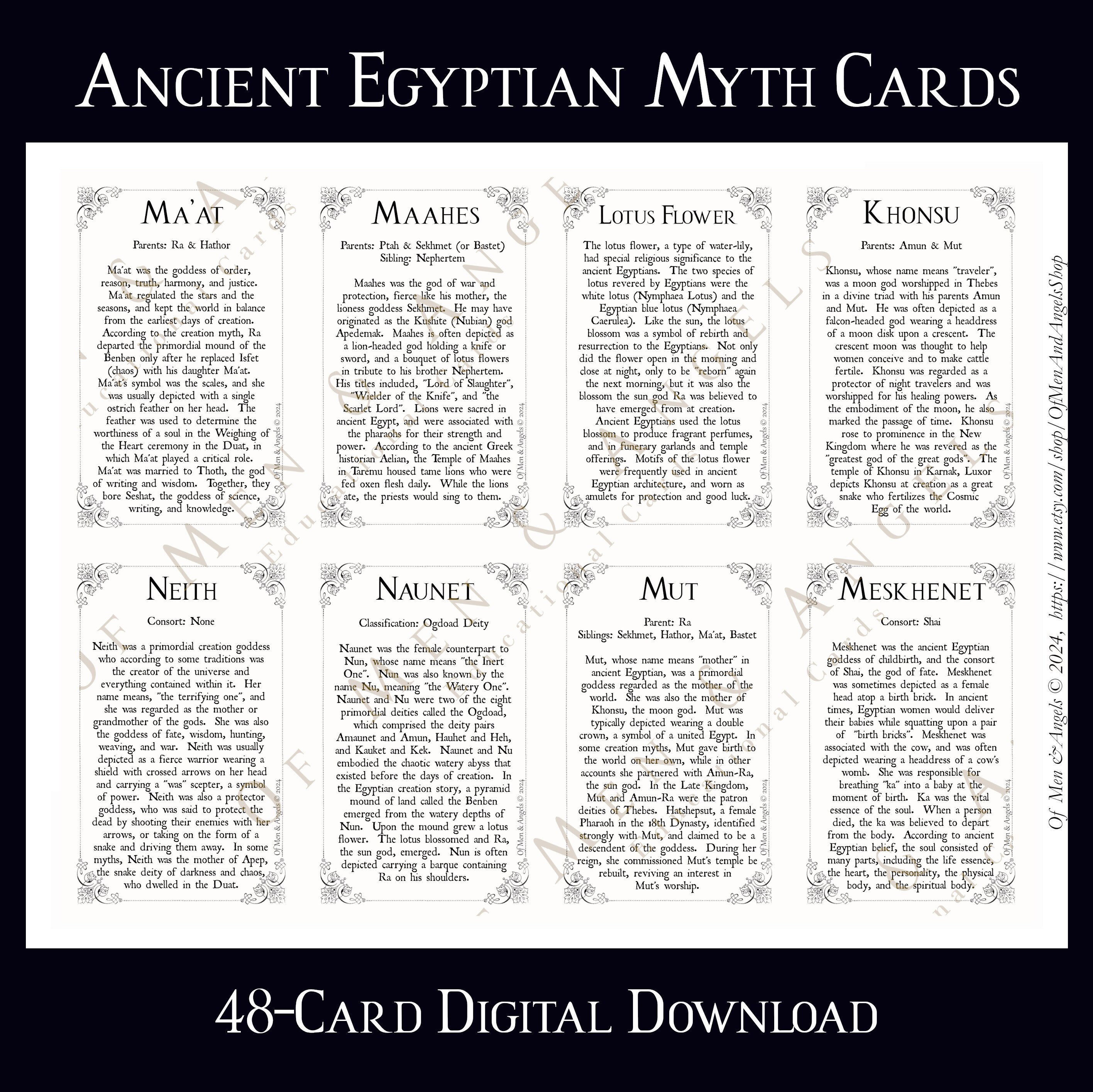 New Ancient Egyptian Myth Cards Digital Download, 48-card Set, Ancient ...