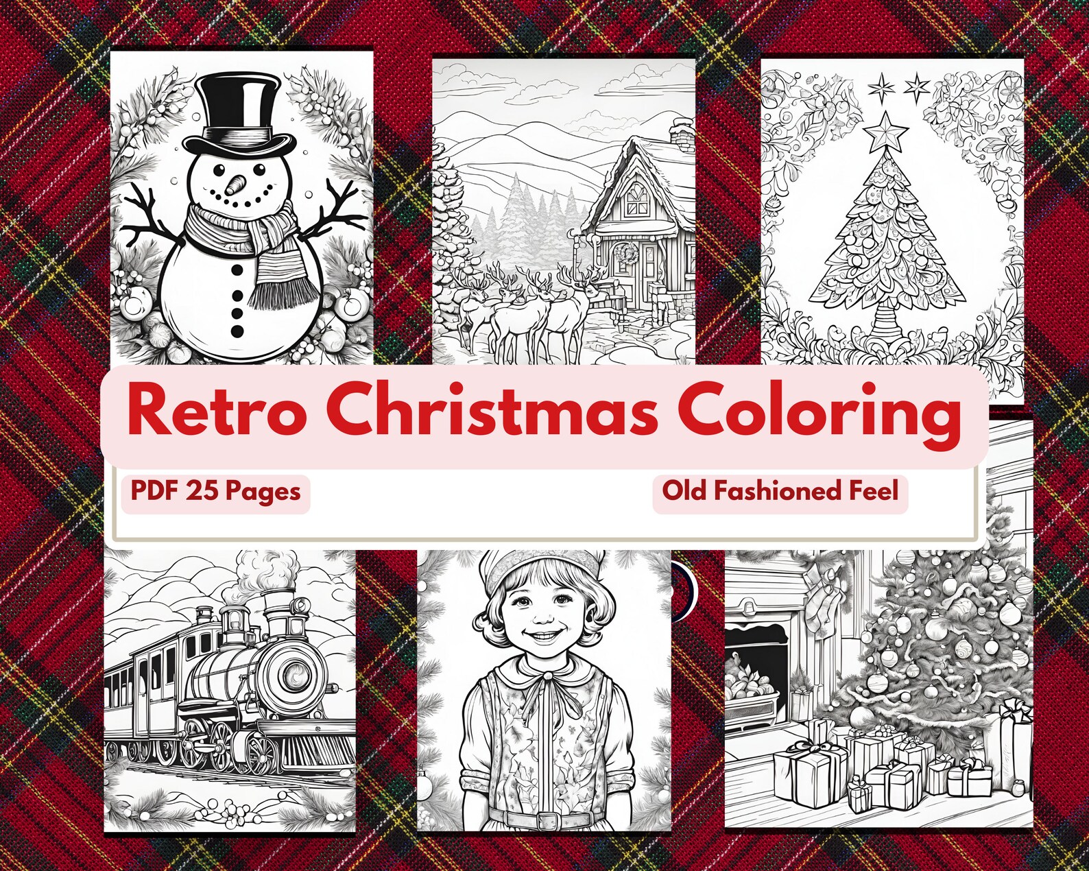 Retro Christmas Coloring Bpok for Kids and Adults, Christmas Coloring ...