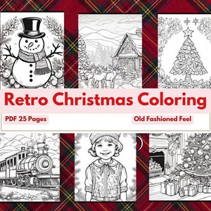 Retro Christmas Coloring Bpok for Kids and Adults, Christmas Coloring ...
