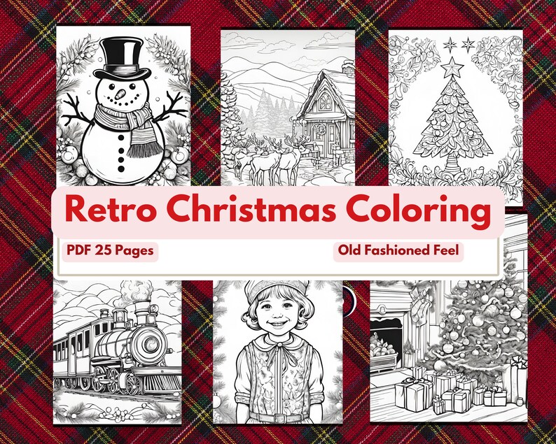 Retro Christmas Coloring Bpok for Kids and Adults, Christmas Coloring ...