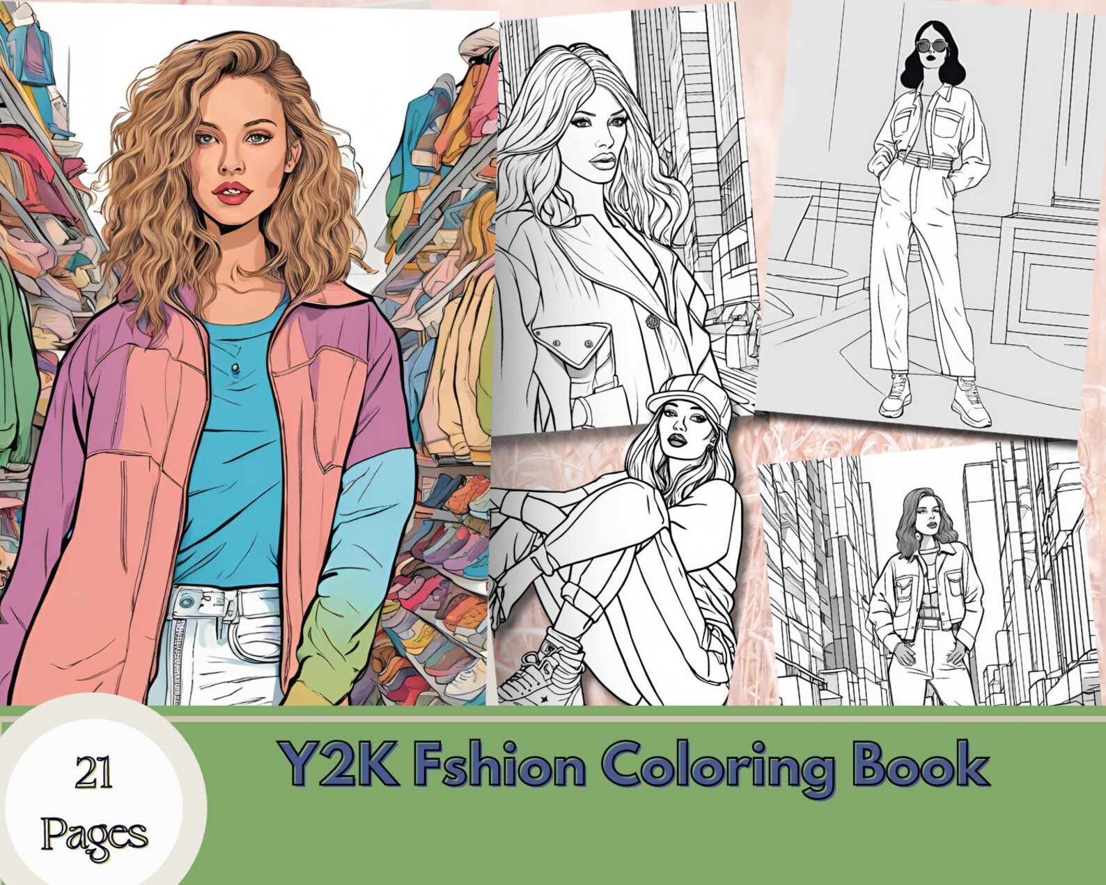 Y2K Fashion Coloring Pages for Adults Adult Fashion Coloring Book ...