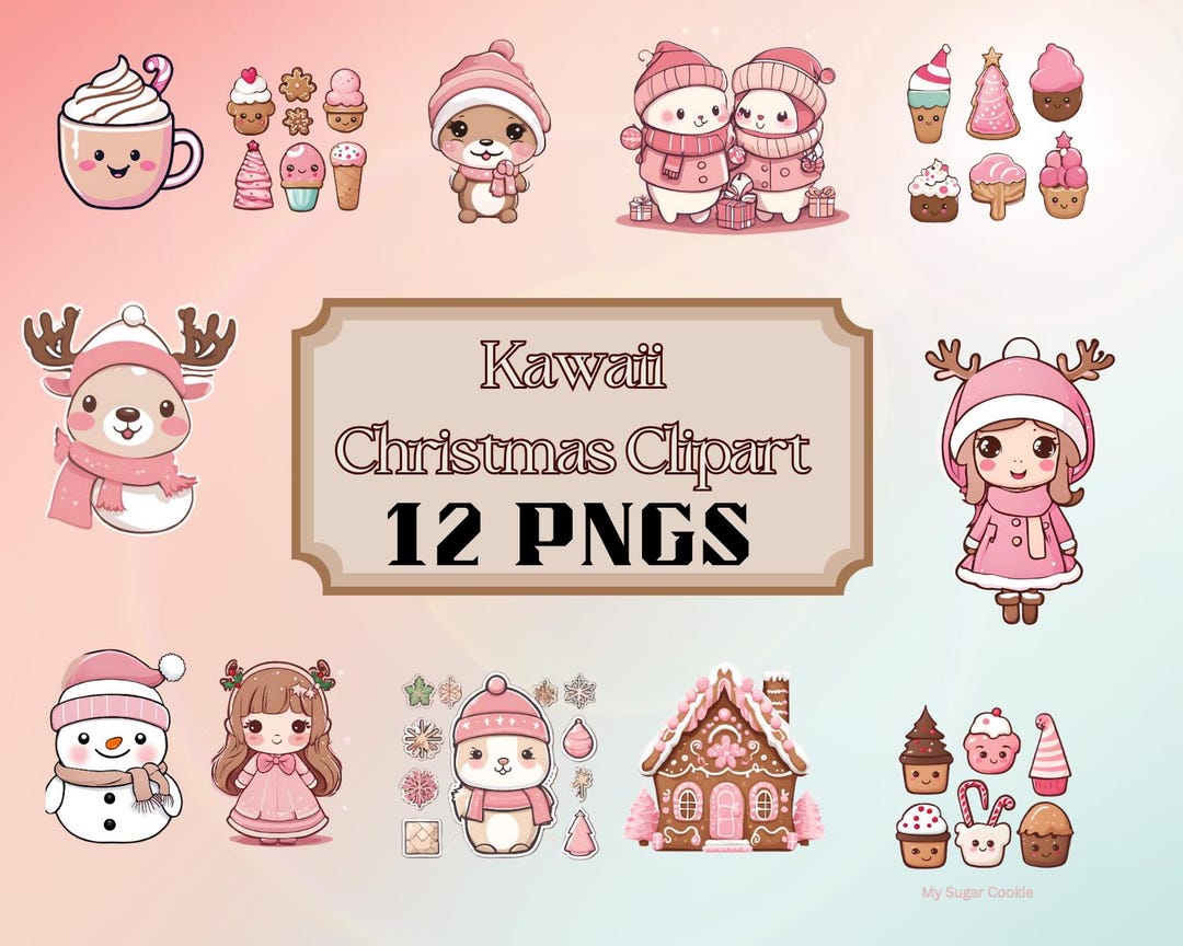 Christmas Kawaii Clipart Pink Christmas Pngs Clipart Neutral Christmas ...