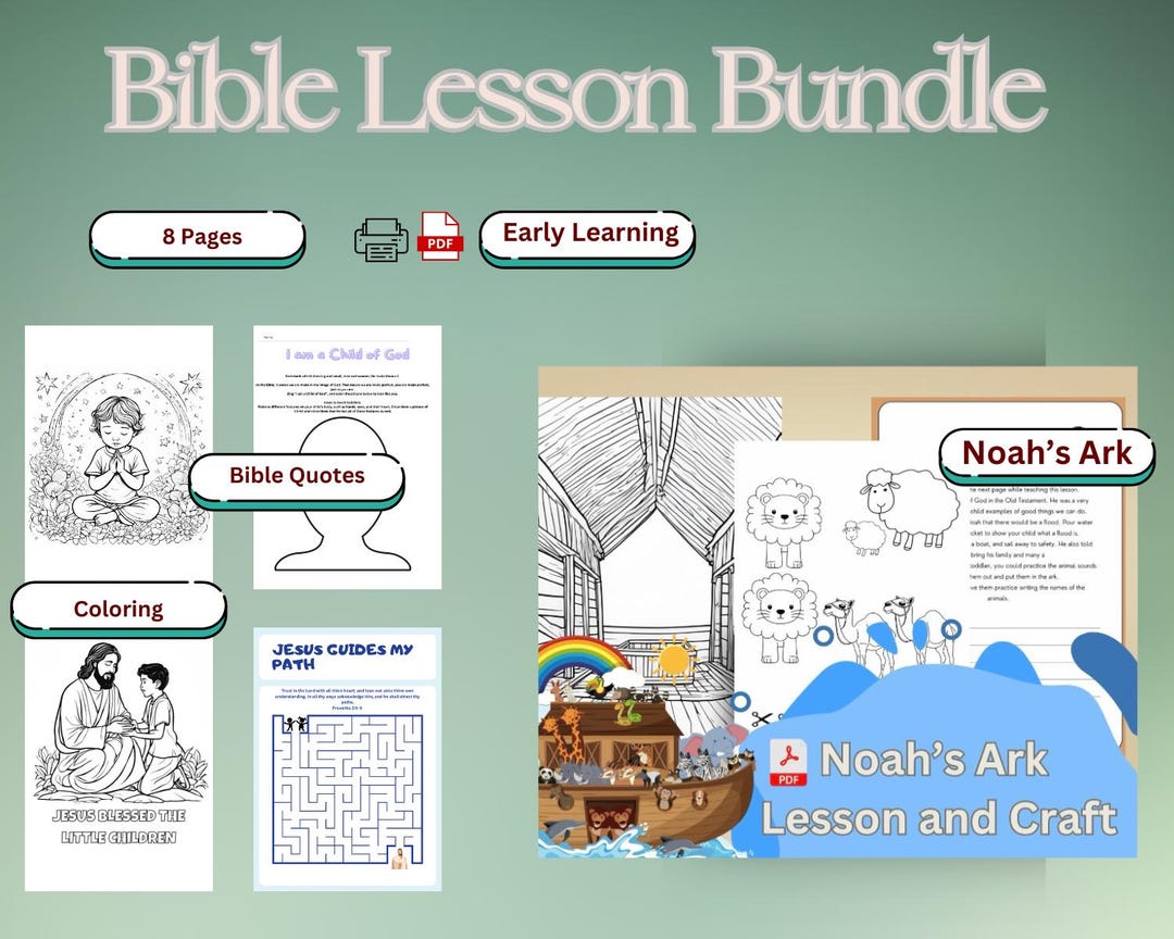 Toddler and Kids Bible Lesson Bundle, Noah’s Ark Lesson, Bible Coloring ...