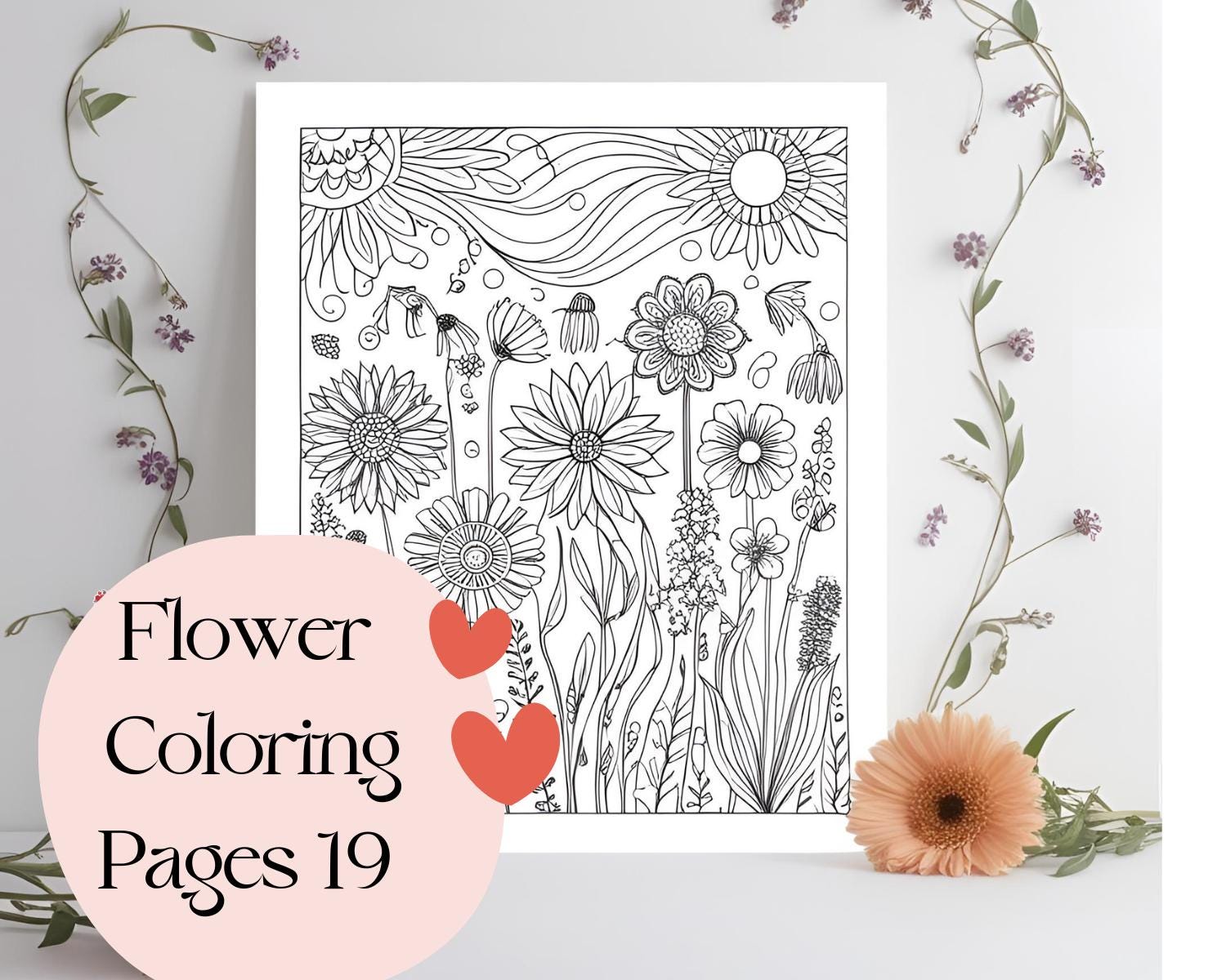 Boho Flowers Coloring Pages, Flower Design Colorung Book, Relaxing ...