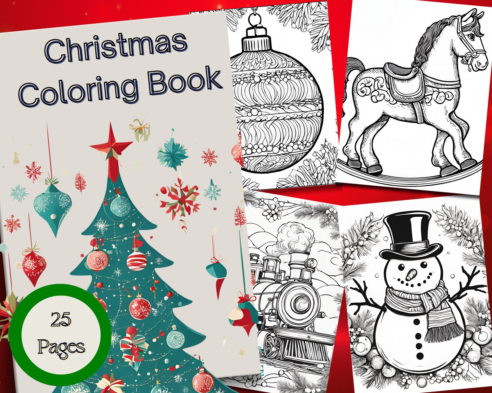 Retro Christmas Coloring Bpok for Kids and Adults, Christmas Coloring ...