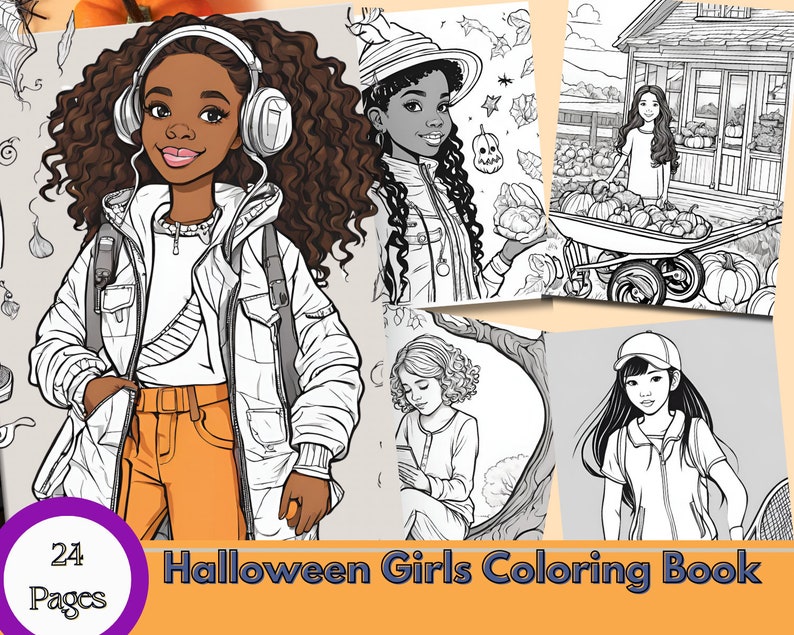Girl Halloween Coloring Book, Halloween Costume Coloring, Fashion ...