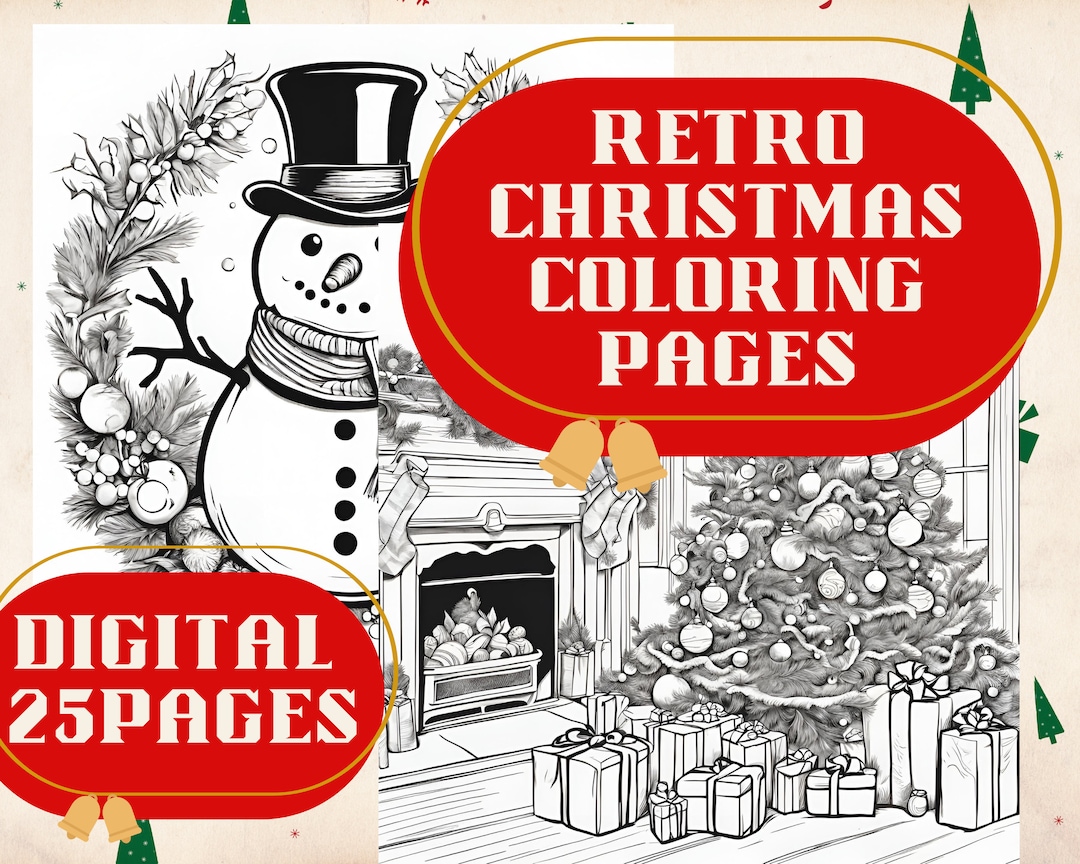 Retro Christmas Coloring Bpok for Kids and Adults, Christmas Coloring ...