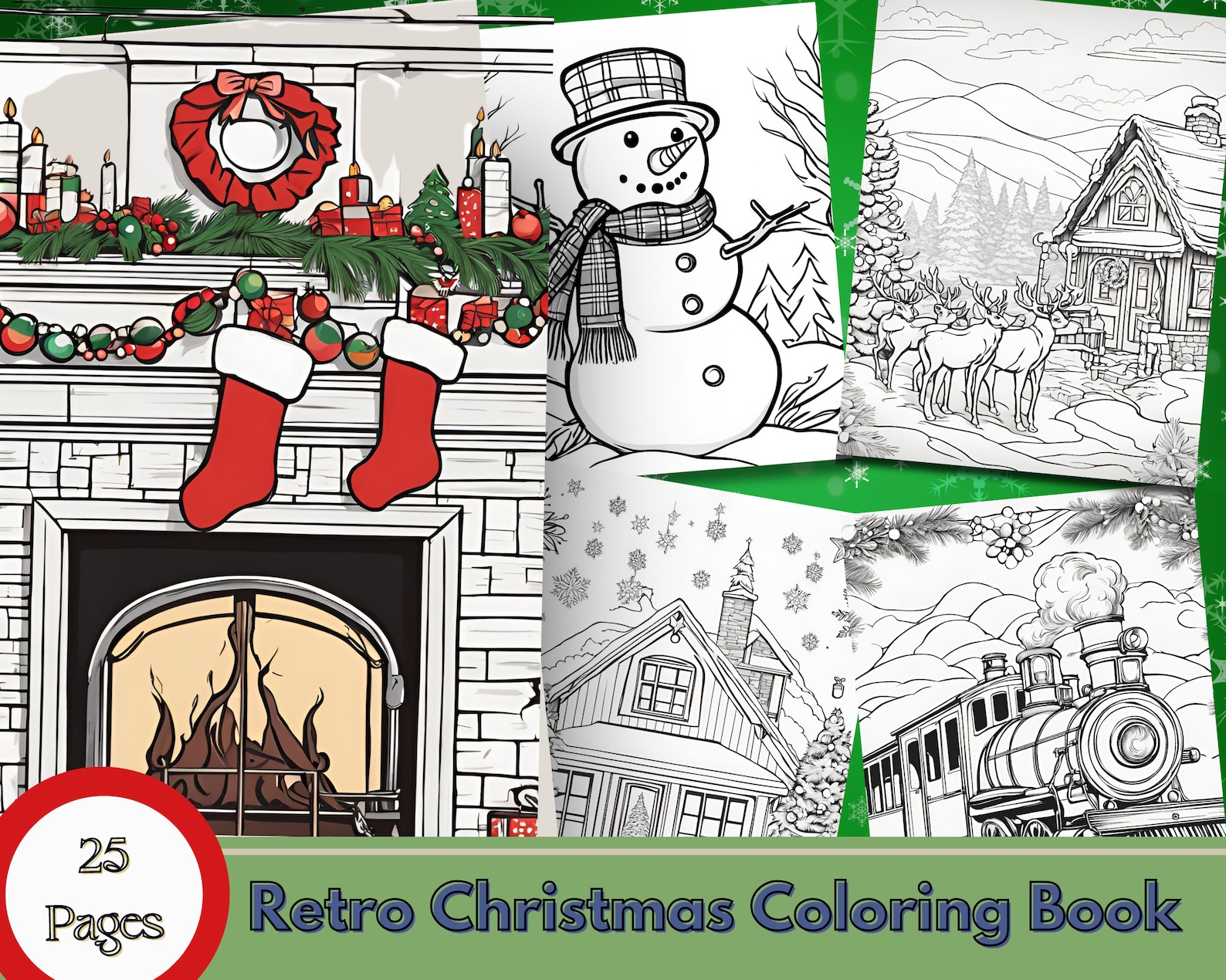 Retro Christmas Coloring Bpok for Kids and Adults, Christmas Coloring ...