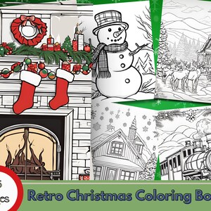 Retro Christmas Coloring Bpok for Kids and Adults, Christmas Coloring ...