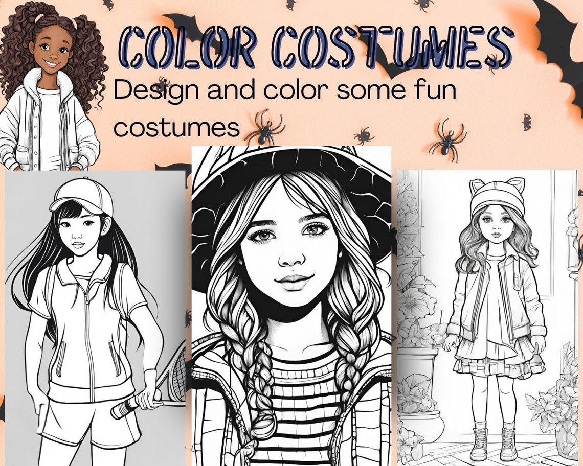 Girl Halloween Coloring Book, Halloween Costume Coloring, Fashion ...