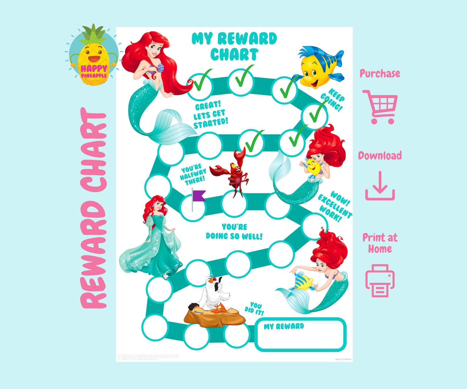 Little Mermaid Reward Chart for Kids, Chore Chart, Behaviour Chart ...