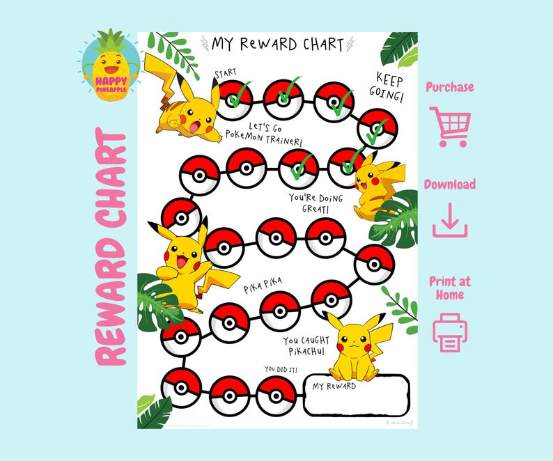 Pikachu Reward Chart for Kids, Chore Chart, Behaviour Chart, Digital ...