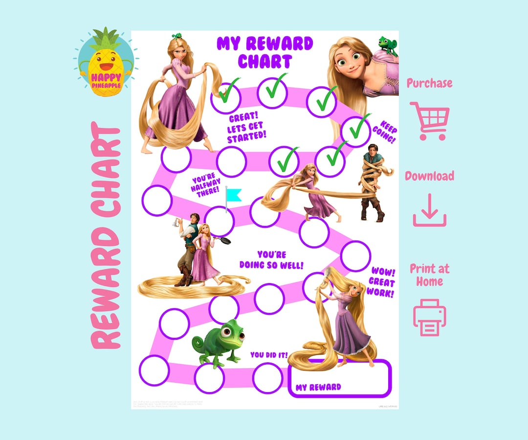 Rapunzel Tangled Princess Reward Chart for Kids, Chore Chart, Behaviour ...
