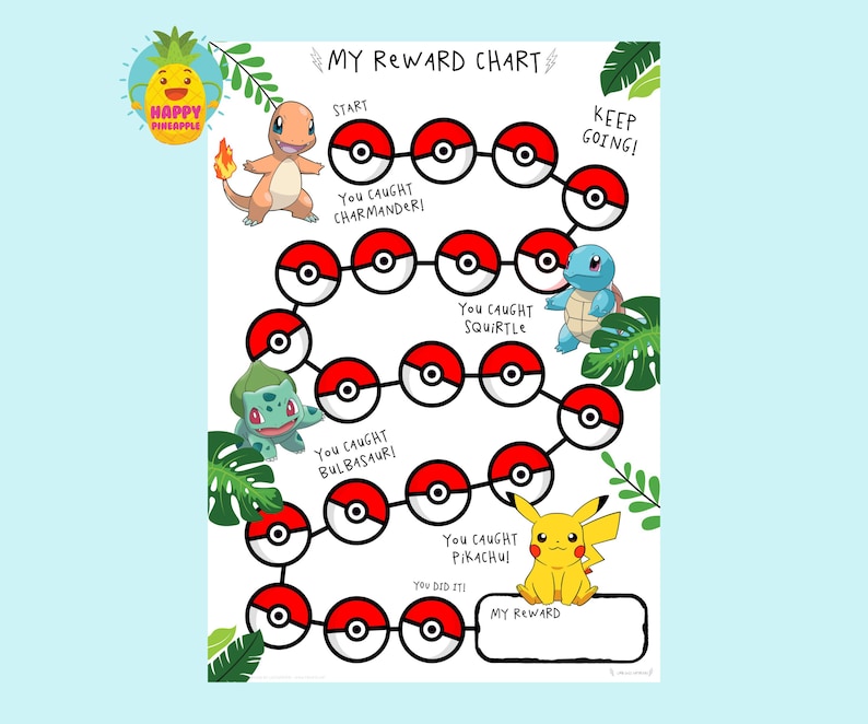 Pokemon Reward Chart for Kids, Chore Chart, Behaviour Chart, Digital ...