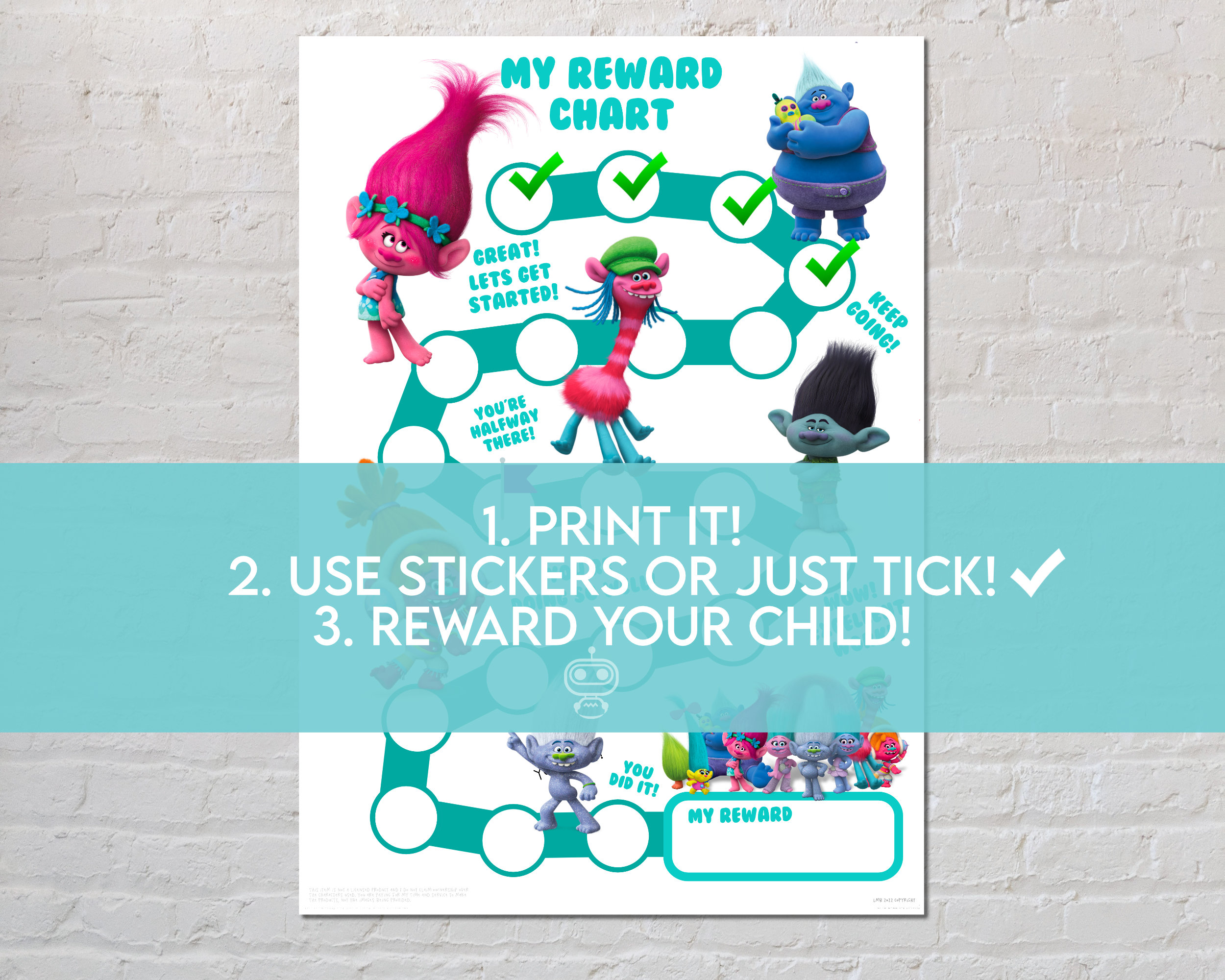 Trolls Reward Chart for Kids, Chore Chart, Behaviour Chart, Digital PDF ...