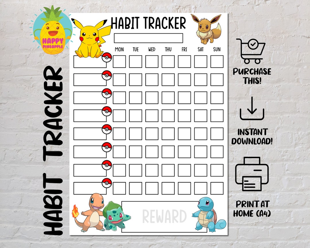 Pokemon Routine Reward Chart for Kids, ADHD, Routines, Chore Chart ...