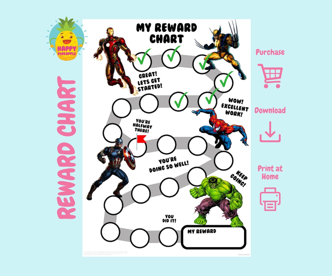 Marvel Superheroes Reward Chart for Kids, Chore Chart, Behaviour Chart ...