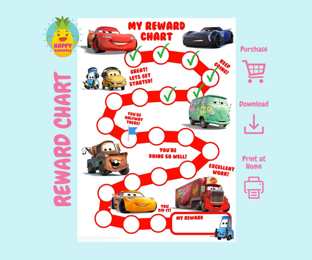 Cars Pixar Reward Chart for Kids, Chore Chart, Behaviour Chart, Digital ...