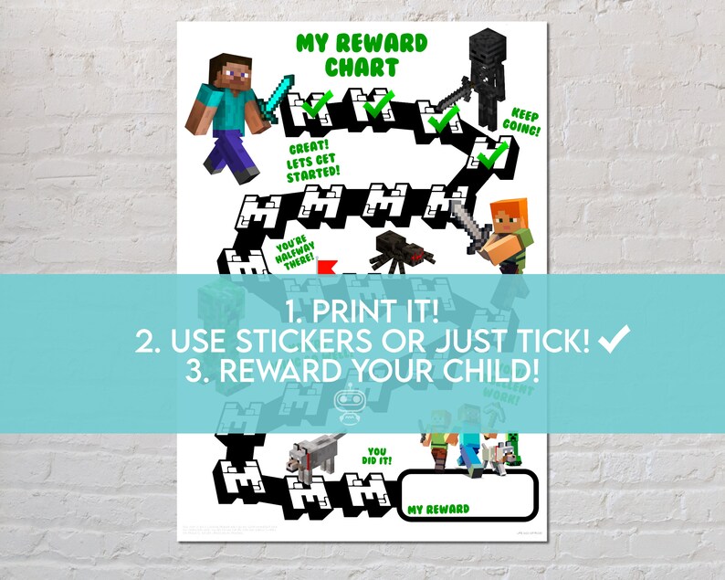 Minecraft Reward Chart for Kids, Chore Chart, Behaviour Chart, Digital ...