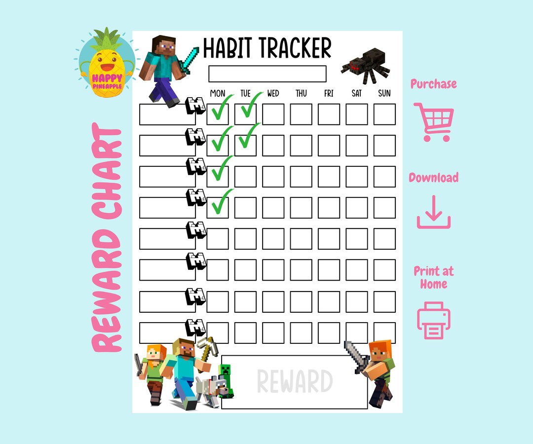 Minecraft Routine Reward Chart for Kids, ADHD, Habit Tracker, Chore ...