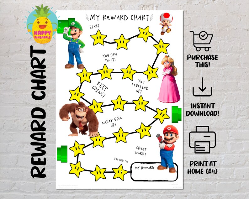 Super Mario Movie Reward Chart for Kids, Chore Chart, Behaviour Chart ...