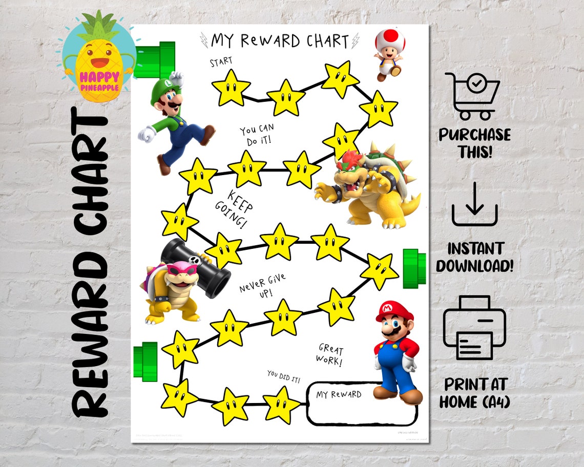SUPER MARIO Reward Chart Printable Mario Behavior Chart Daily Chore ...