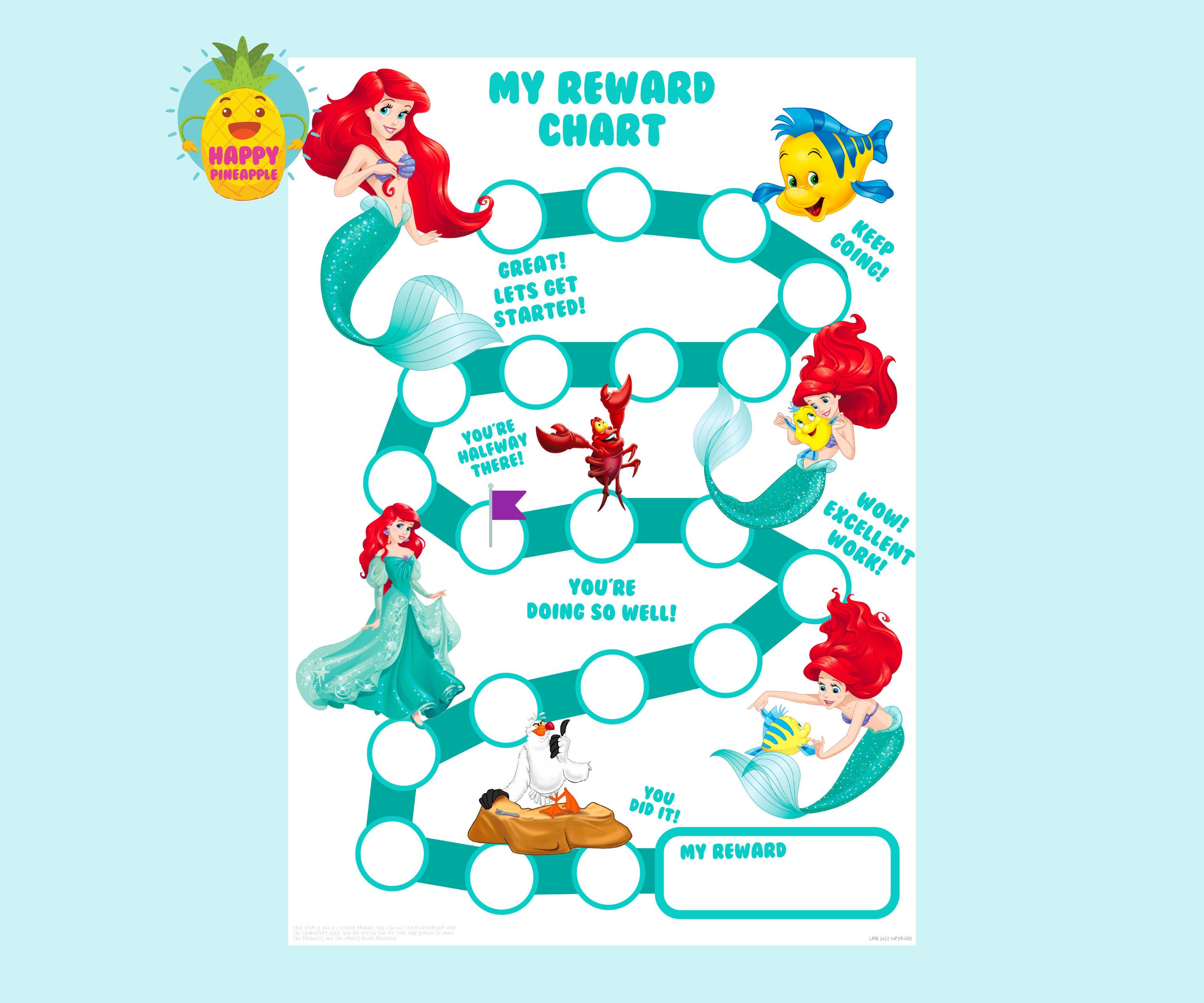 Little Mermaid Reward Chart for Kids, Chore Chart, Behaviour Chart ...