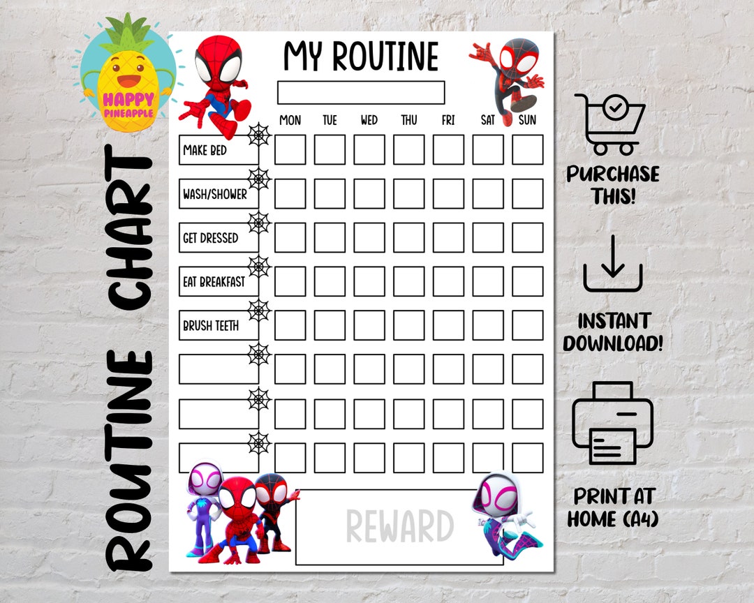 Spidey and His Amazing Friends Routine Reward Chart for Kids, ADHD ...