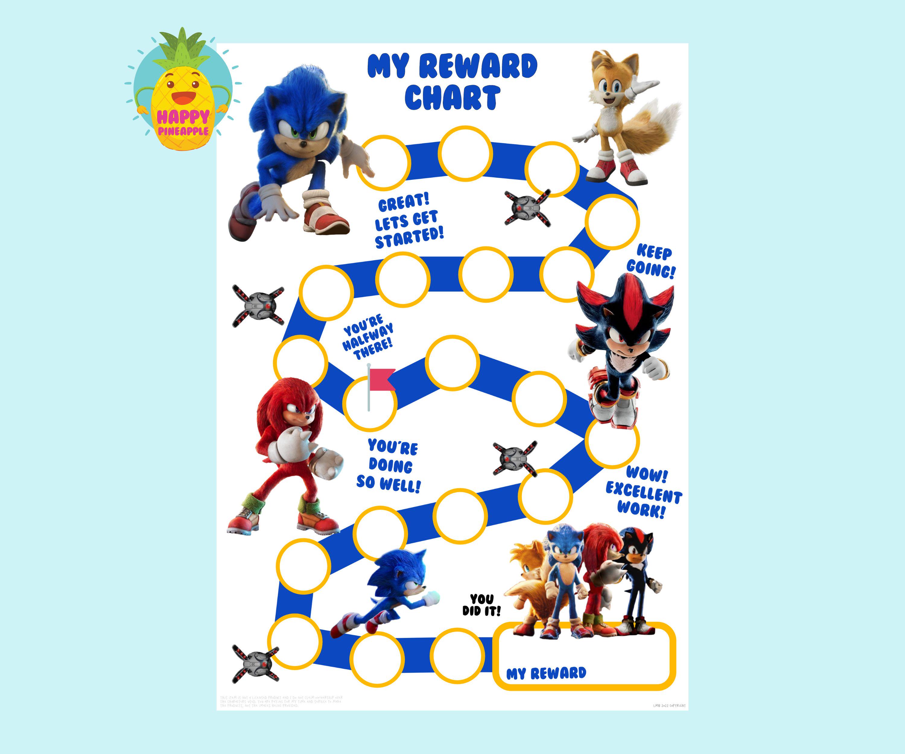 Sonic the Hedgehog Reward Chart for Kids, Chore Chart, Behaviour Chart ...