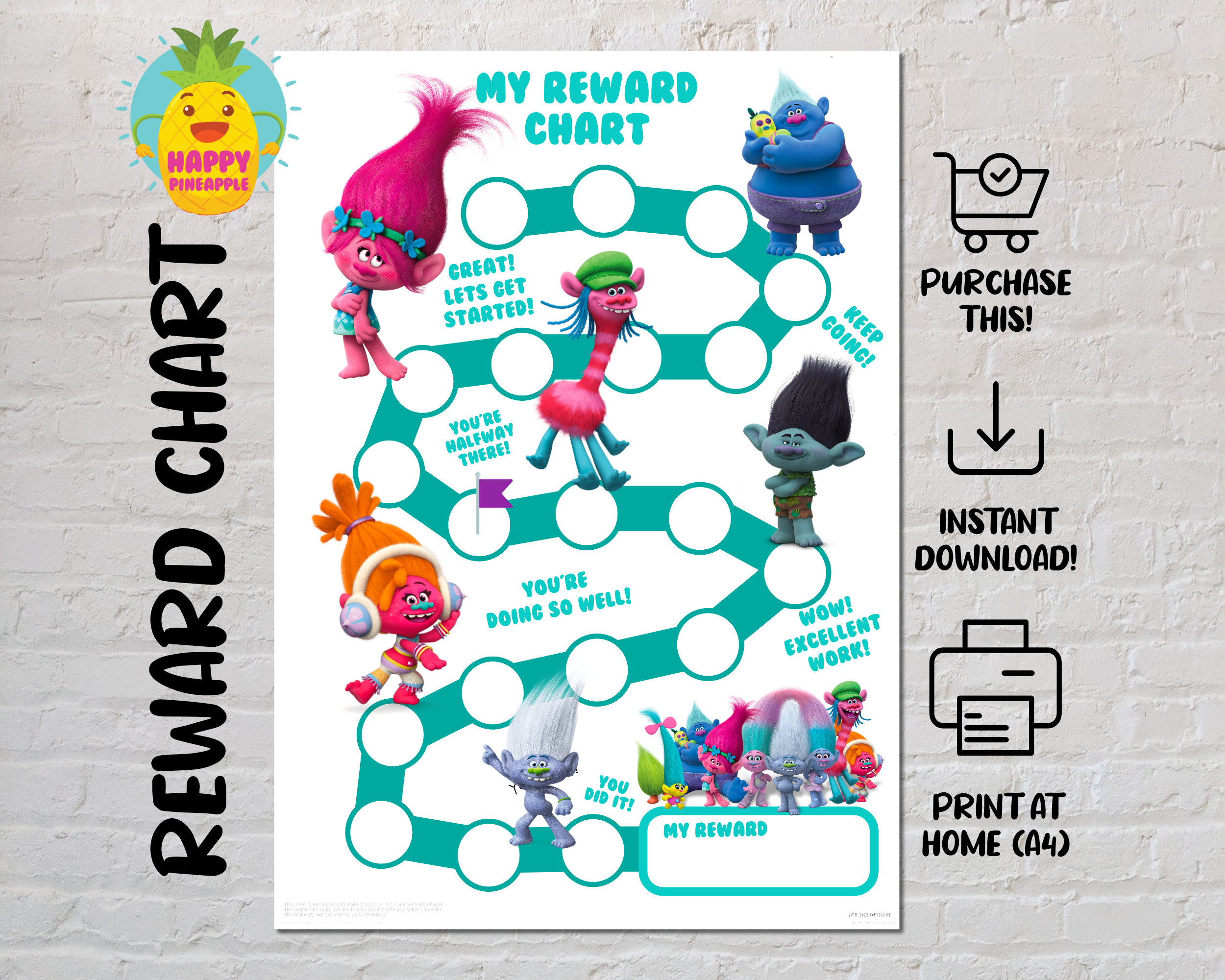 Trolls Reward Chart for Kids, Chore Chart, Behaviour Chart, Digital PDF ...
