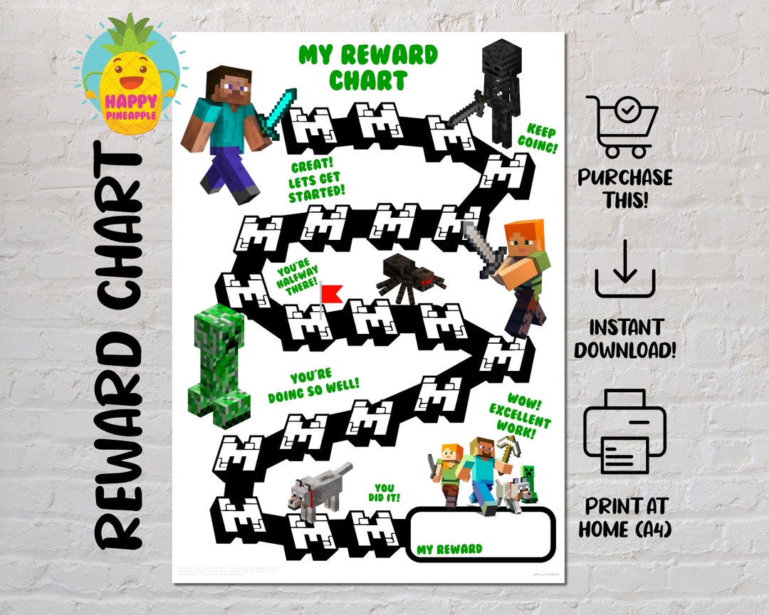 Minecraft Reward Chart for Kids, Chore Chart, Behaviour Chart, Digital ...