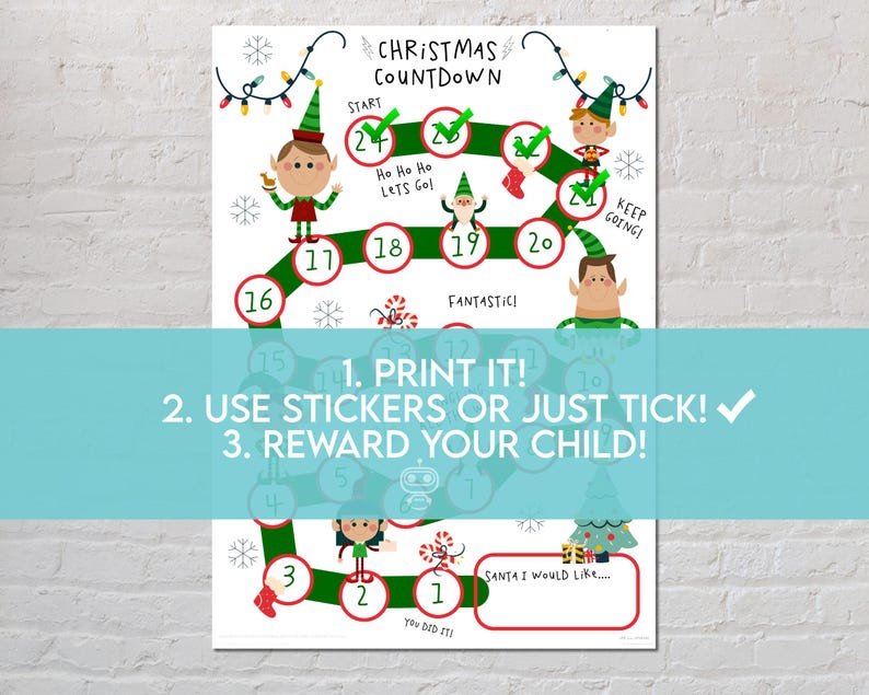 Christmas Countdown Reward Chart for Kids, Chore Chart, Behaviour Chart ...