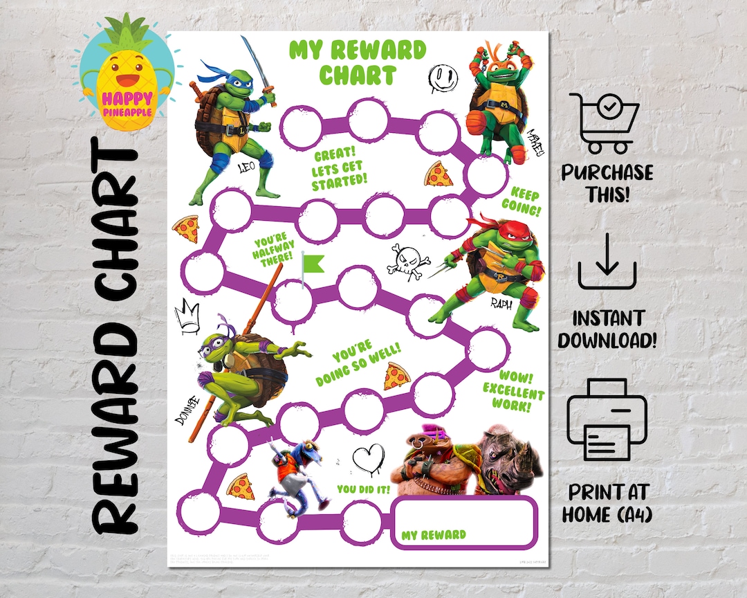 Turtles Reward Chart for Kids, Chore Chart, Behaviour Chart, Digital ...
