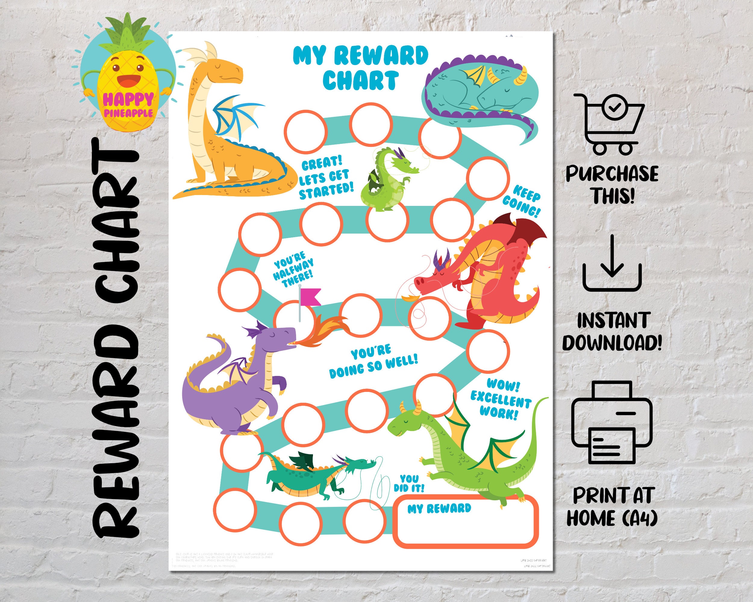 Dragons Colorful Reward Chart for Kids, Chore Chart, Behaviour Chart ...
