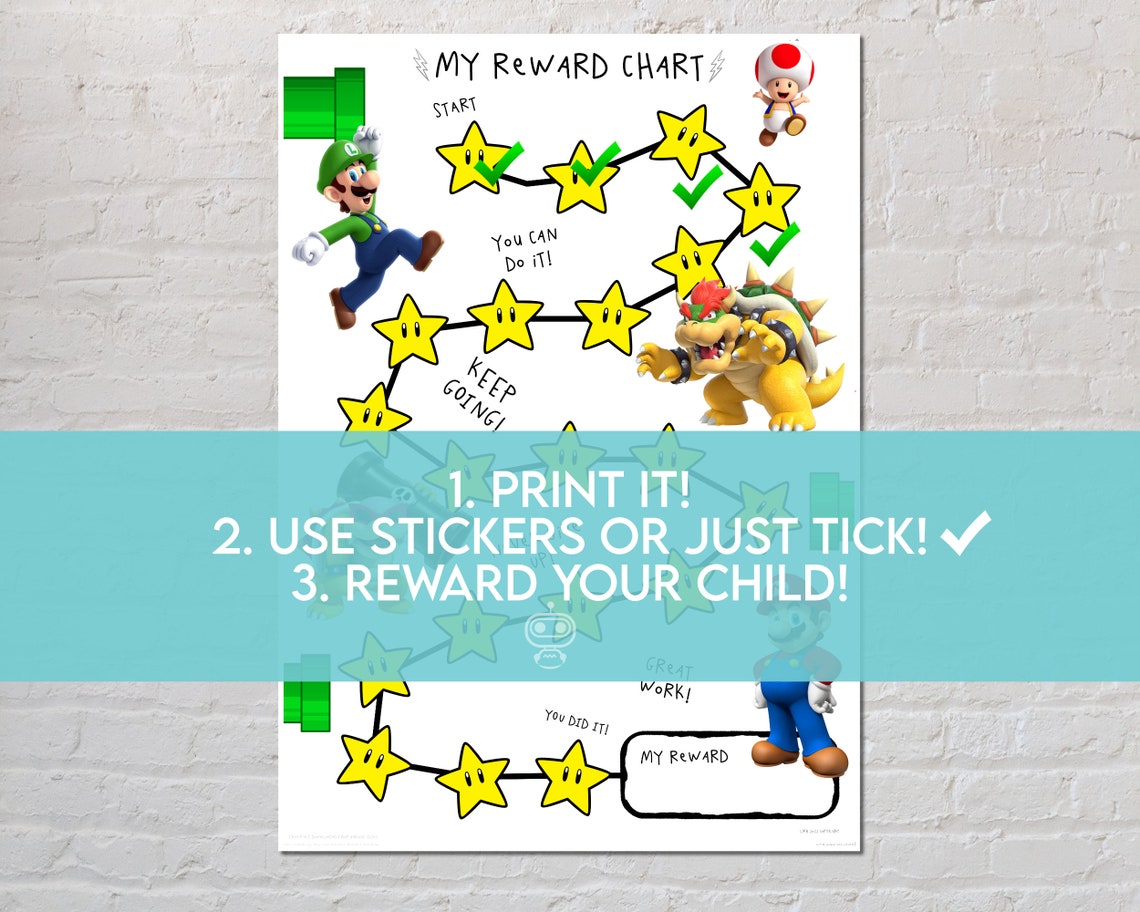 SUPER MARIO Reward Chart Printable Mario Behavior Chart Daily Chore ...