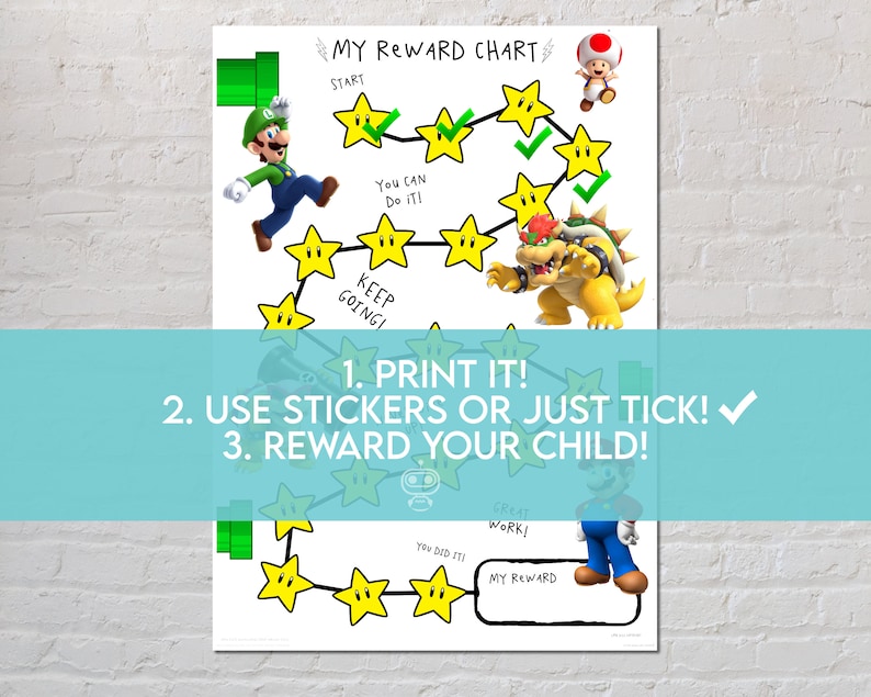 SUPER MARIO Reward Chart Printable Mario Behavior Chart Daily Chore ...