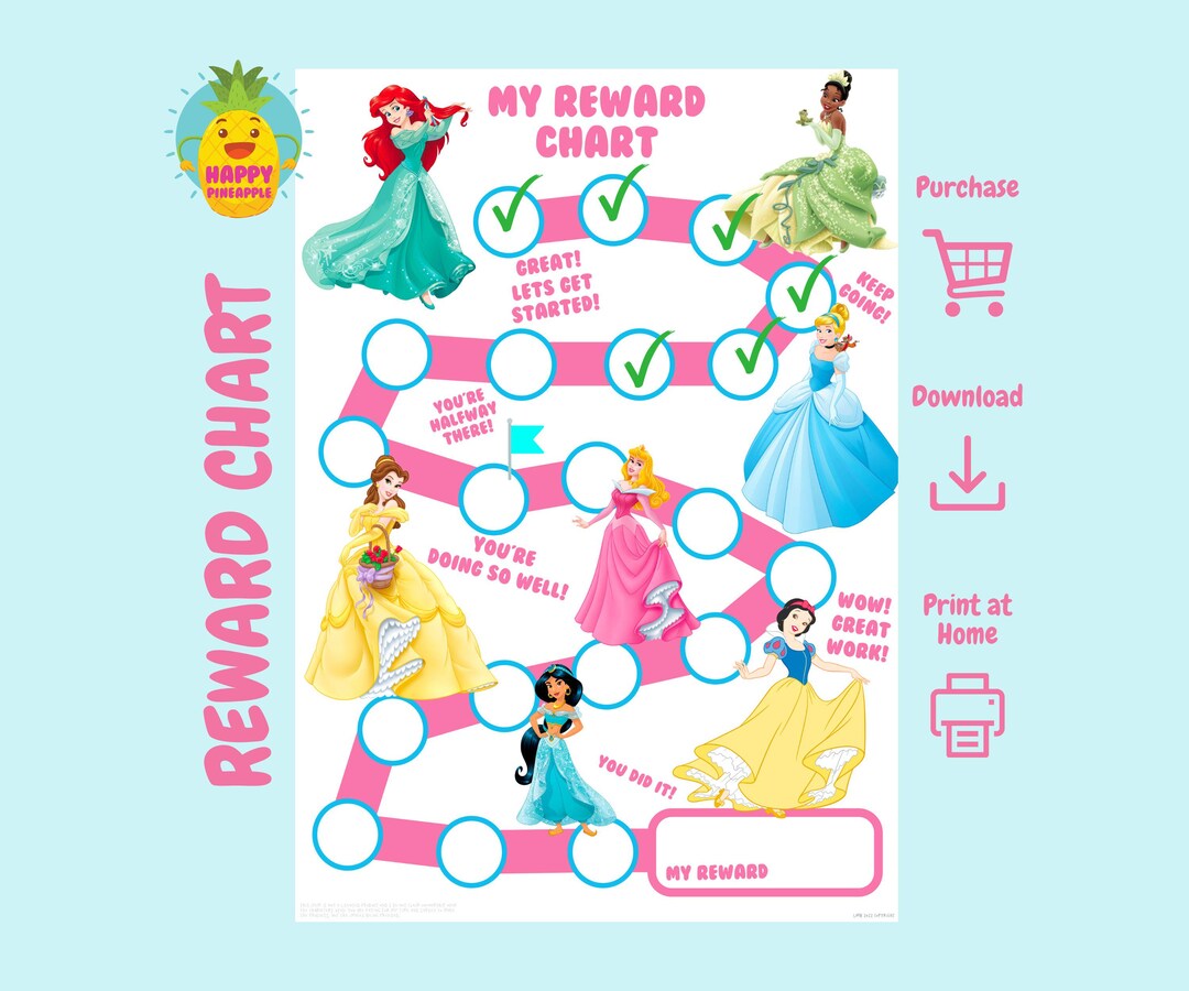 Girls Princess Reward Chart for Kids, Chore Chart, Behaviour Chart ...