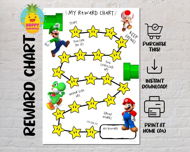 Super Mario Reward Chart for Kids, Chore Chart, Behaviour Chart ...